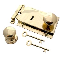 Polished Brass Mushroom Rim Knob + Rim Lock Heavy Cast House of Brass Ltd